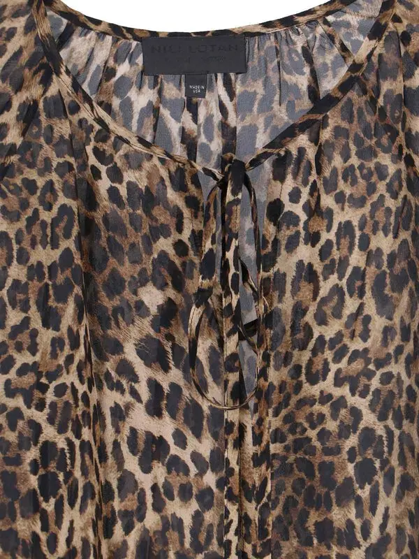 NILI LOTAN Leopard Print Chiffon Arcadia Shirt - Brown