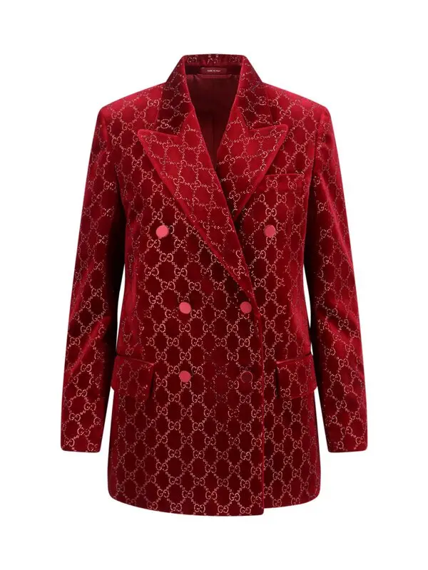 Gucci Double-breasted Velvet Blazer With Crystal Embellishments