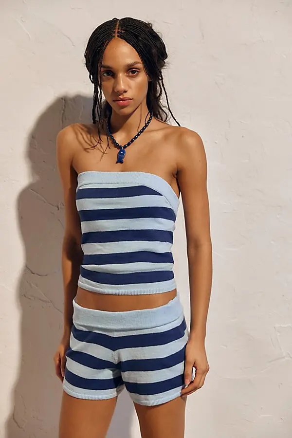 Free People Striped Knit Sweater Set - Ice Water Combo
