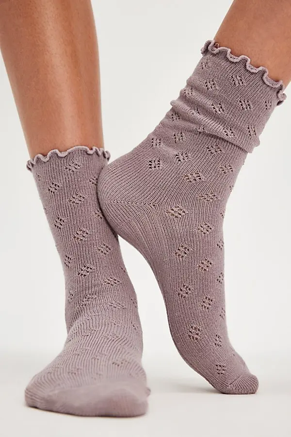 Free People Pointelle Ankle Socks - Purple Dove