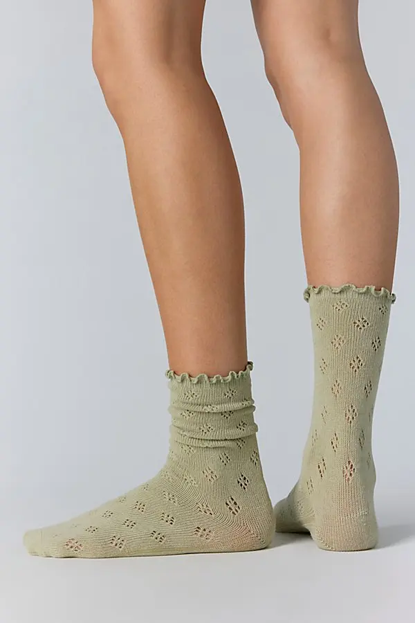 Free People Pointelle Ruched Socks - Sage