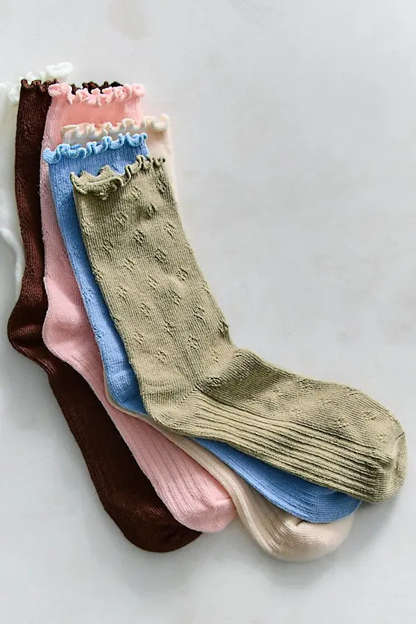 Free People Pointelle Ruched Socks - Sage