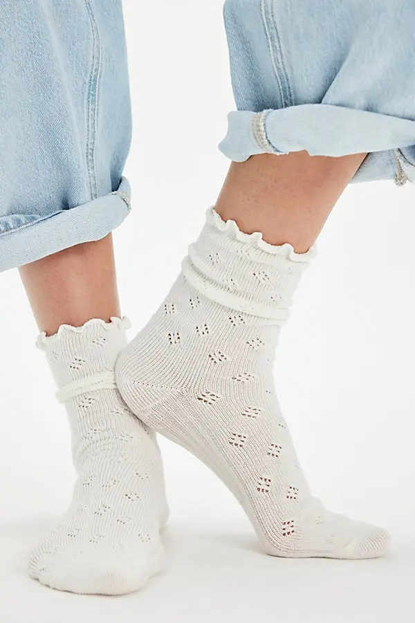 Free People Pointelle Ankle Socks - White