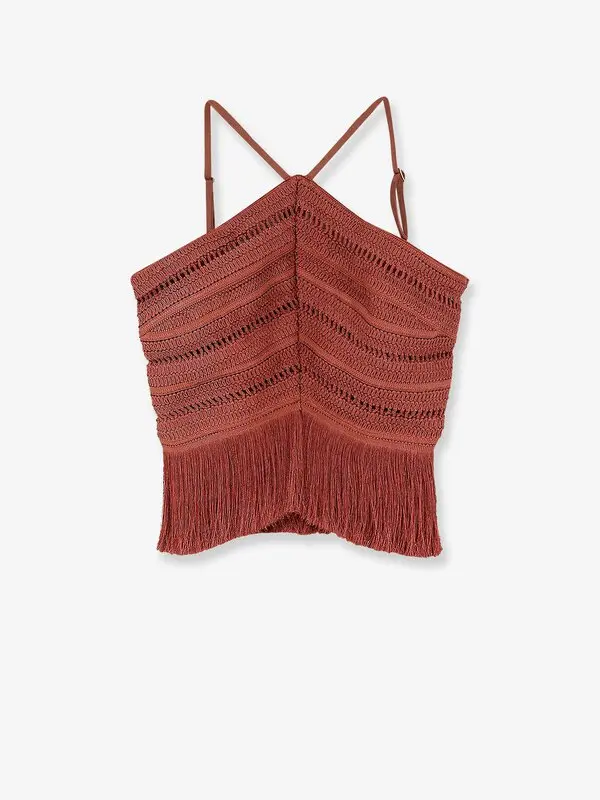 PatBO Asymmetrical Fringe Top