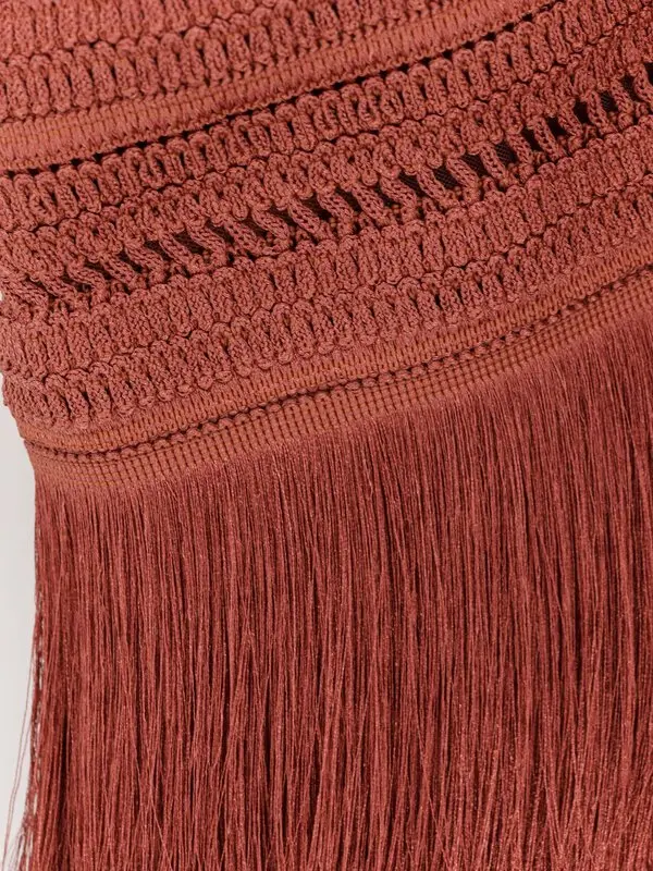 PatBO Asymmetrical Fringe Top - Brown