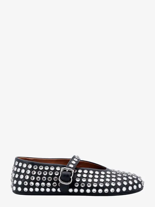 Alaïa Leather Ballerina Flats With Rhinestones - Black