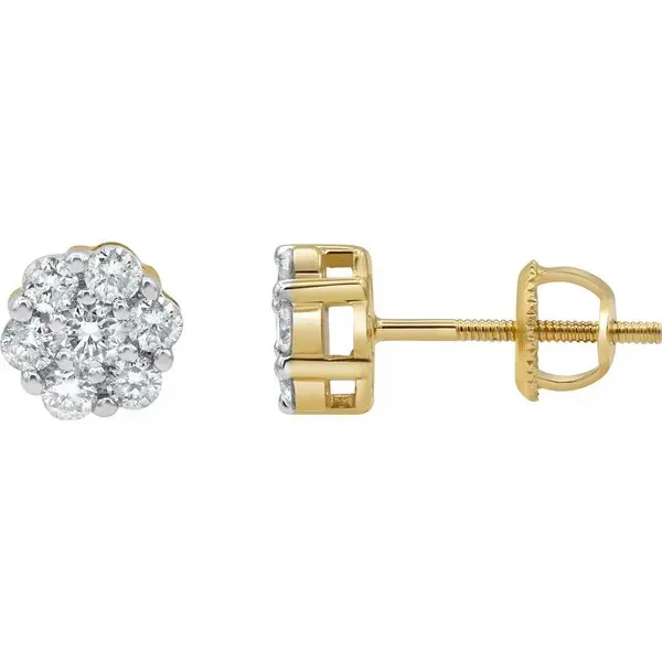LUVMYJEWELRY 0.38 Ctw Lab Grown Diamond Cluster Stud Earrings - 14k Yellow Gold