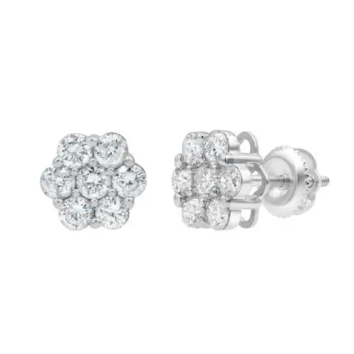 LUVMYJEWELRY 1.5 Ctw Lab Grown Diamond Cluster Stud Earrings - 14k White Gold
