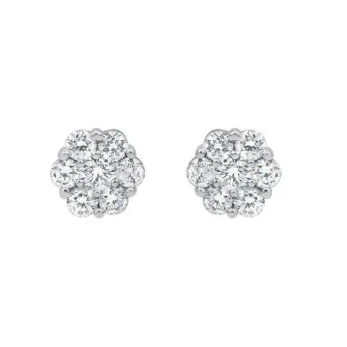 LUVMYJEWELRY 0.75 Ctw Lab Grown Diamond Cluster Stud Earrings - 14k White Gold