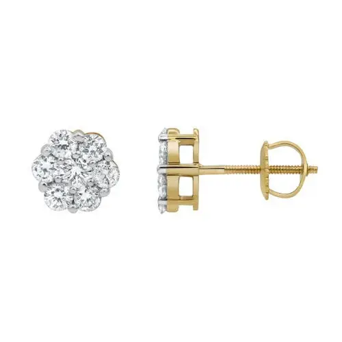 LUVMYJEWELRY 0.75 Ctw Lab Grown Diamond Cluster Stud Earrings - 14k Yellow Gold
