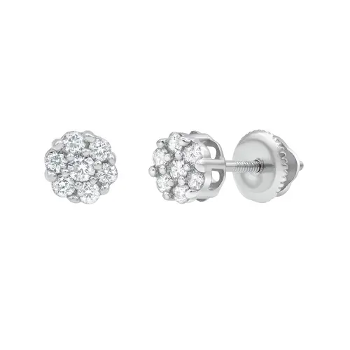 LUVMYJEWELRY 0.32 Ct Tw Lab Grown Diamond Cluster Stud Earrings In 14k Gold - 14k White Gold