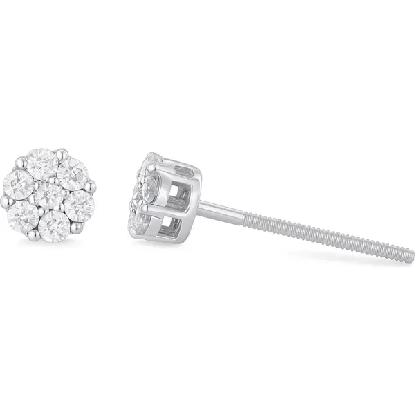 LUVMYJEWELRY 0.15 Ct Tw Lab Grown Diamond Cluster Stud Earrings - 14k White Gold