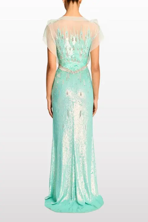 Jenny Packham Magnolia Sequin-Embellished Dress - Seafoam Green |  Editorialist