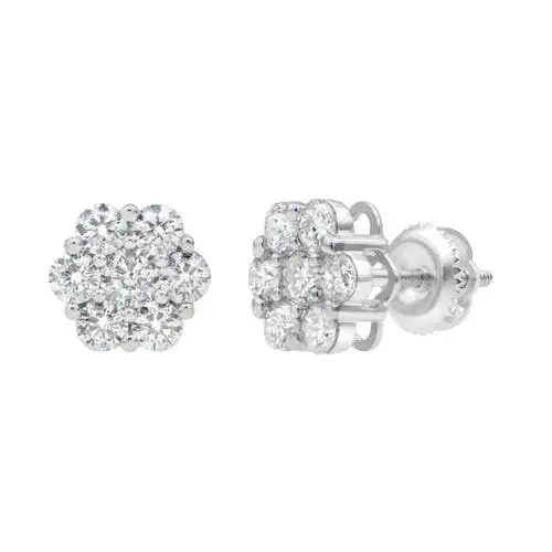 LUVMYJEWELRY 2 Ct Tw Lab Grown Diamond Cluster Stud Earrings - 14k White Gold