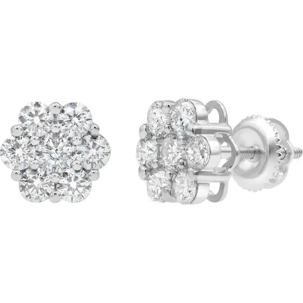 LUVMYJEWELRY 2.55 Ct Tw Lab Grown Diamond Cluster Stud Earrings - 14k White Gold