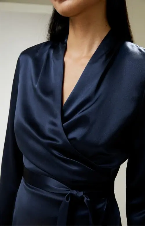 Lilysilk Silk Wrap Blouse - Navy Blue
