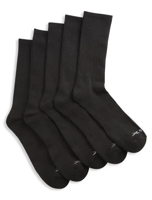 REEBOK Big & Tall Vector Crew Socks 5 Pack - Black