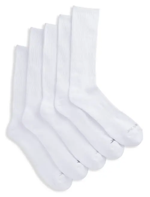 REEBOK Big & Tall Vector Crew Socks 5 Pack - White