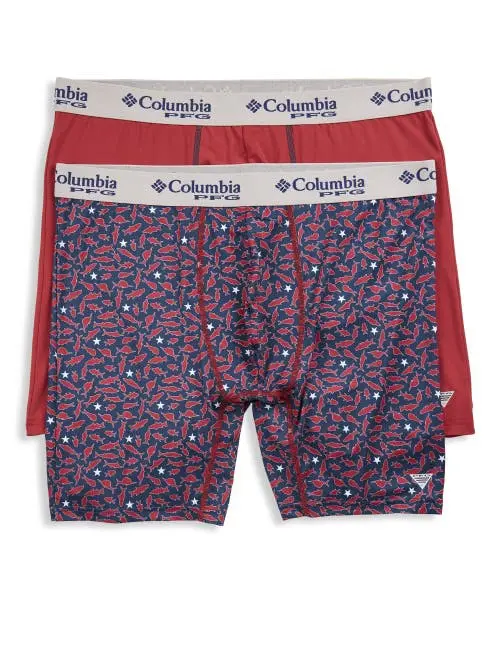 Columbia Big & Tall 2-pk Fish Nation Performance Boxer Briefs - Crimson Red