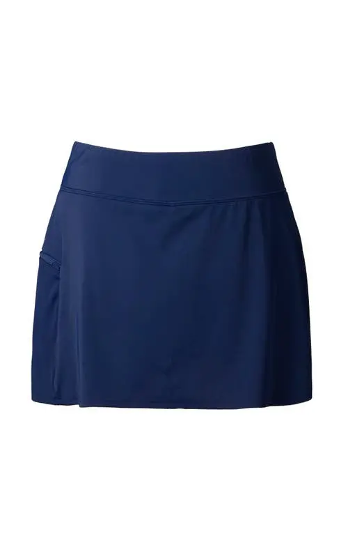 SHAPESOLVER Side Zipper Pocket Swim Skort - New Navy Blue