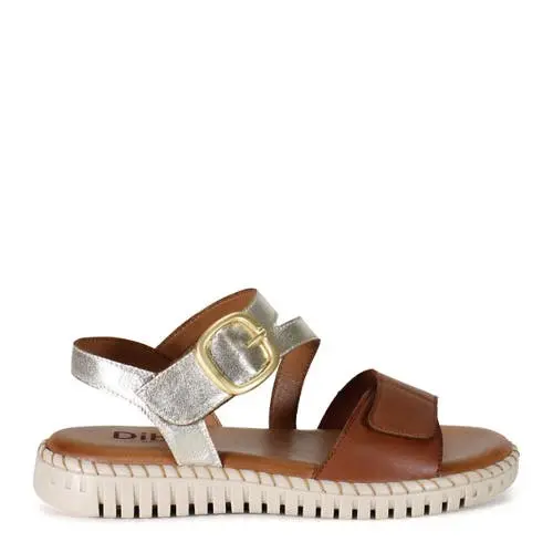 DIBA TRUE Leather Comfort Wedge Sandals - Gold/tan