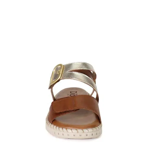 DIBA TRUE Leather Comfort Wedge Sandals - Gold/tan