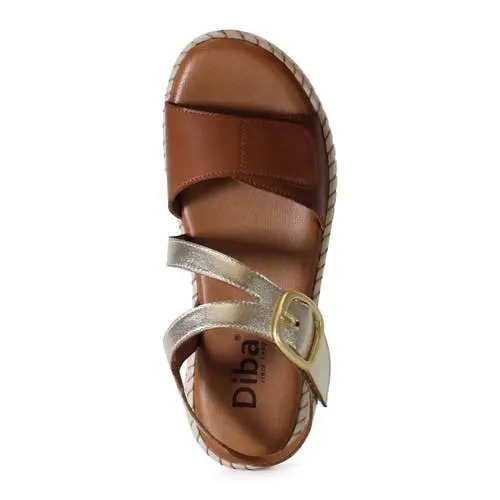 DIBA TRUE Leather Comfort Wedge Sandals - Gold/tan
