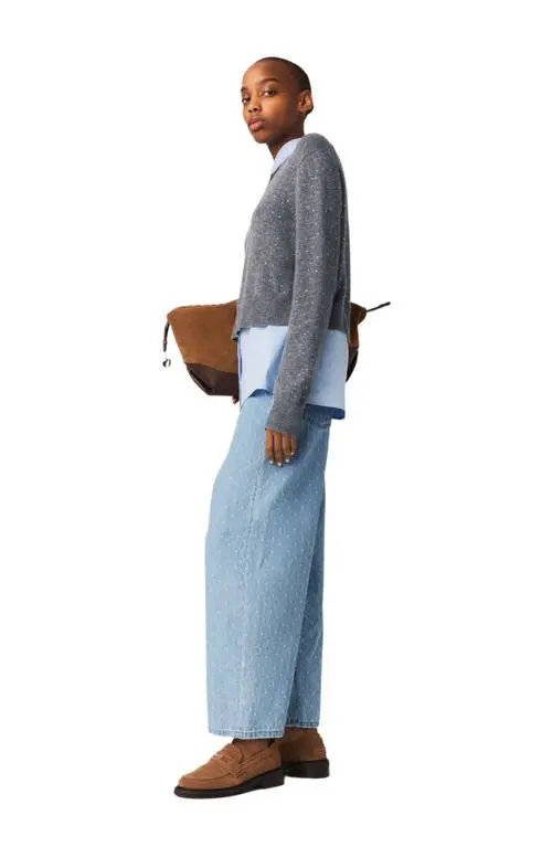 Maje Rhinestone Trim Sweater With Removable Poplin Shirt - Grey