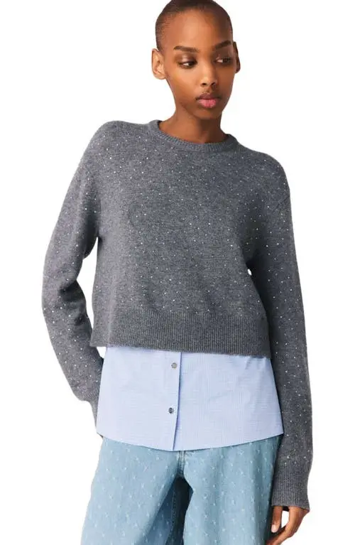 Maje Rhinestone Trim Sweater With Removable Poplin Shirt