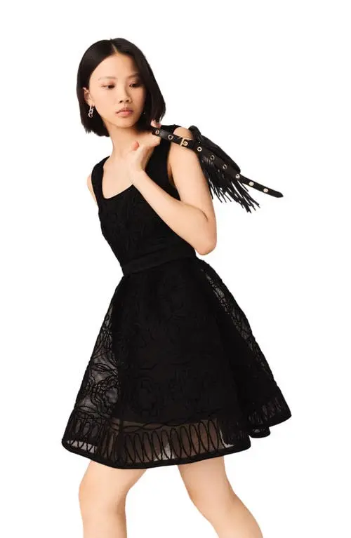 Maje Short Embroidered Knit Skater Dress