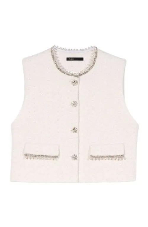 Maje Beaded Tweed Waistcoat - Ecru