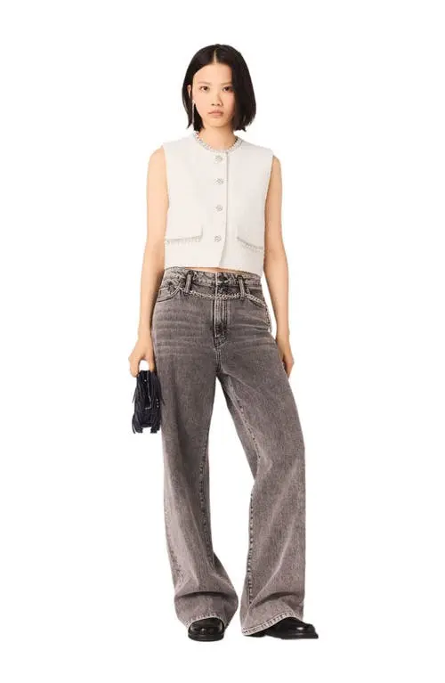 Maje Beaded Tweed Waistcoat - Ecru