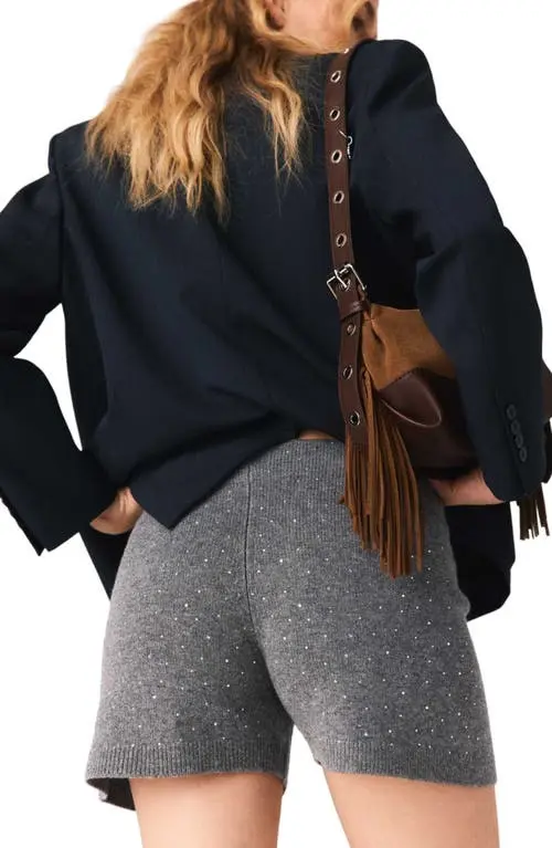 Maje Knit Shorts With Rhinestones - Grey