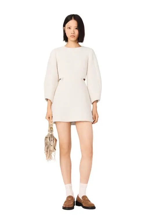 Maje Short Balloon-sleeve Tweed-effect Dress - Ecru