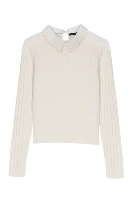 Maje Pearl-collar Ribbed Sweater - Ecru