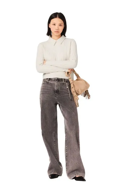 Maje Pearl-collar Ribbed Sweater - Ecru