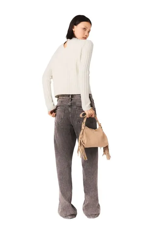 Maje Pearl-collar Ribbed Sweater - Ecru
