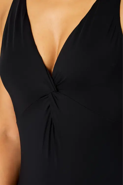 ANNE COLE Solid Plunge Twist One Piece Swimsuit - Black