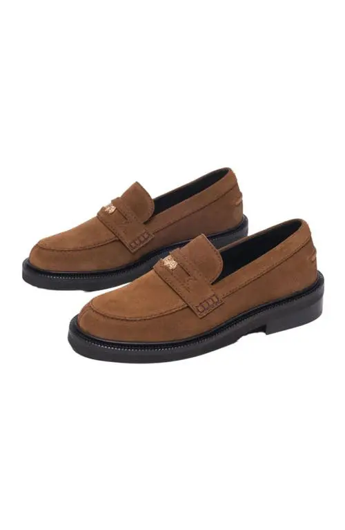 Maje Suede Loafers With Clover Medallion - Camel