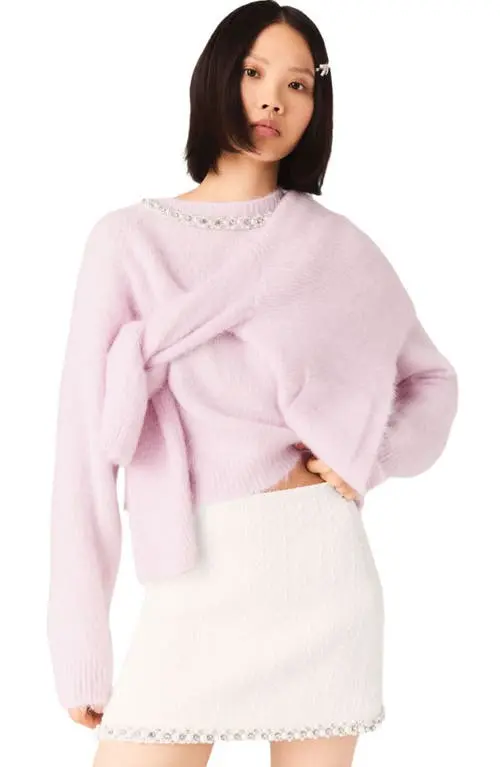 Maje Tweed Mini Skirt With Pearl Trim - Ecru