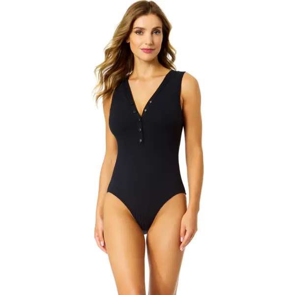 ANNE COLE Luna Snap Front One-piece Swimsuit - Luna Snap Black