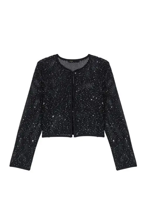 Maje Rhinestone Knit Cardigan - Black
