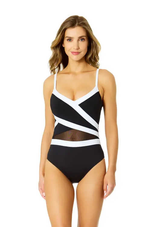 ANNE COLE Mesh Insert One Piece Swimsuit - Gabor Mesh