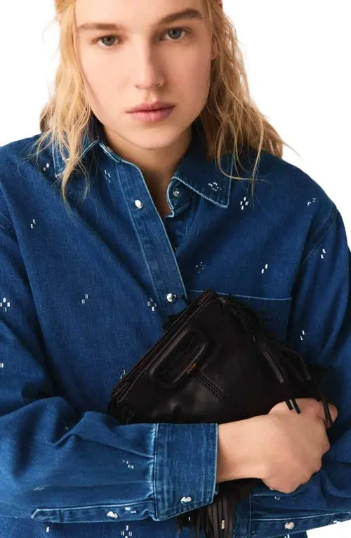 Maje Rhinestone Denim Shirt - Blue