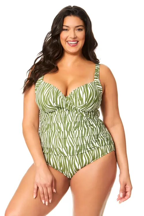 ANNE COLE Underwire Surplice One Piece Swimsuit - Sierra Woodblock