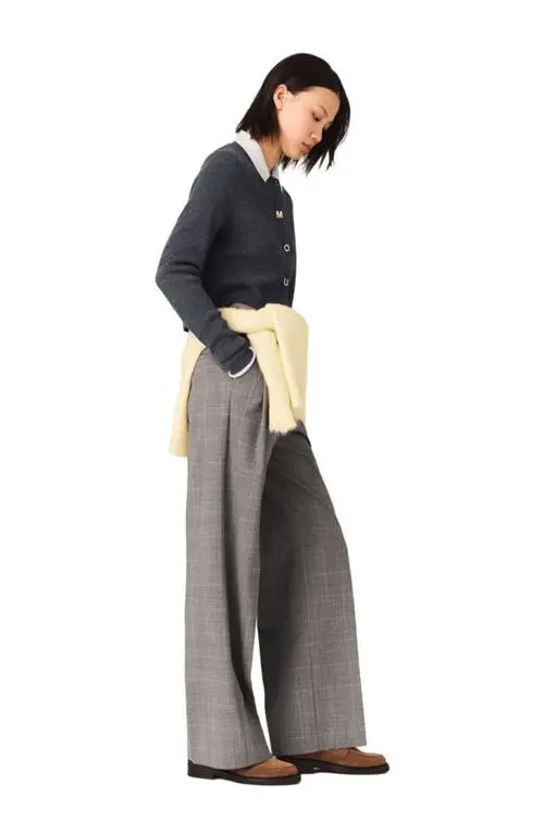 Maje Round-neck Rib Knit Cardigan With Amour Buttons - Grey