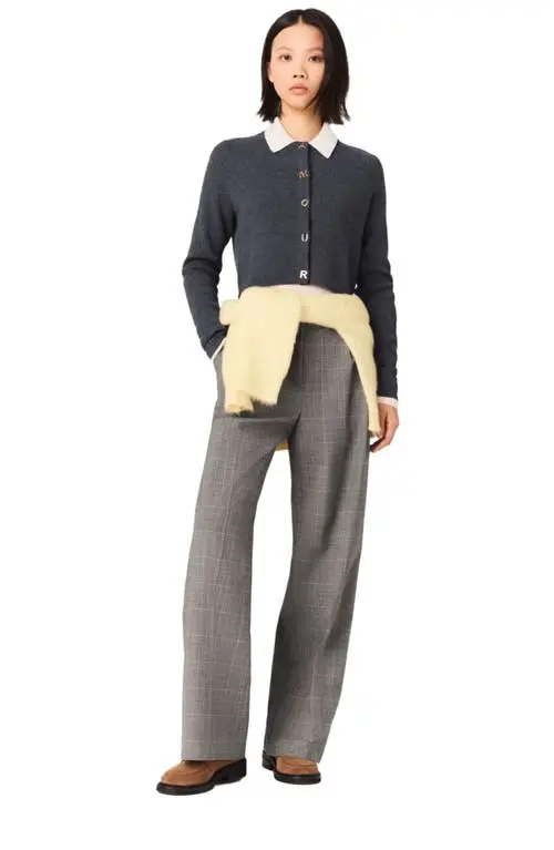 Maje Round-neck Rib Knit Cardigan With Amour Buttons - Grey