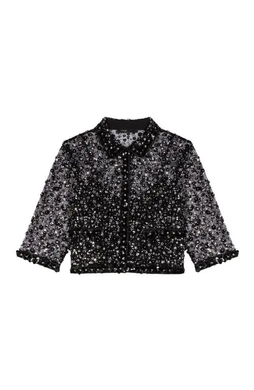 Maje Floral Rhinestone Polo - Black