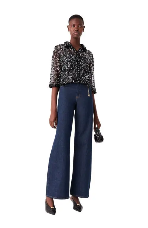 Maje Floral Rhinestone Polo