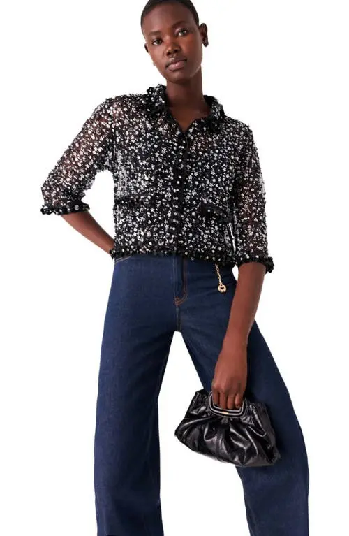 Maje Floral Rhinestone Polo